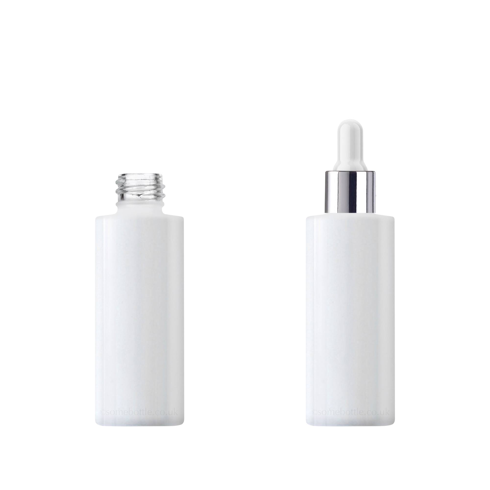 50ml white glass dropper bottle + aluminium silver pipette