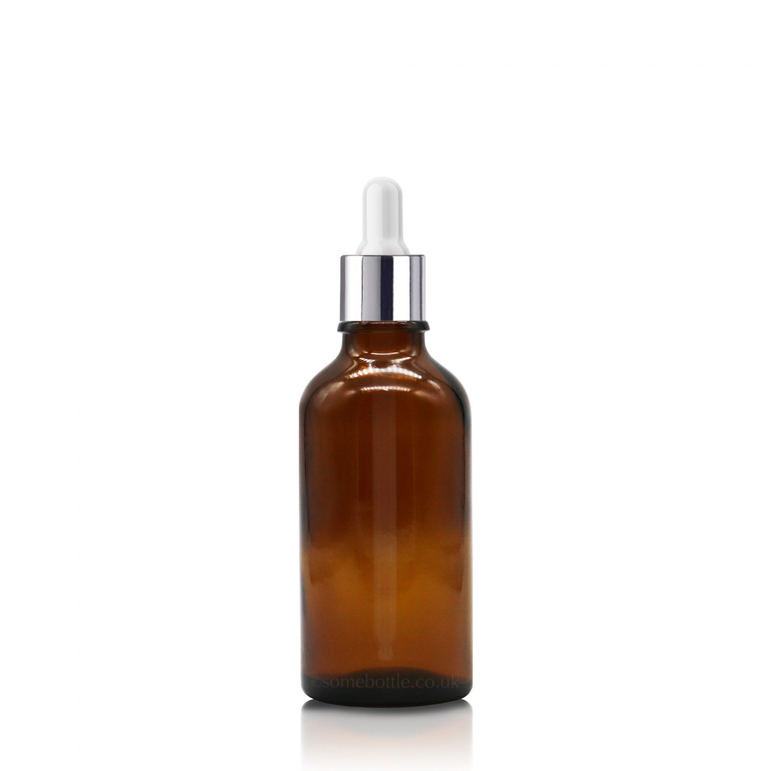 50ml Amber Glass Dropper Bottle Silver Aluminium Pipette - No MOQ