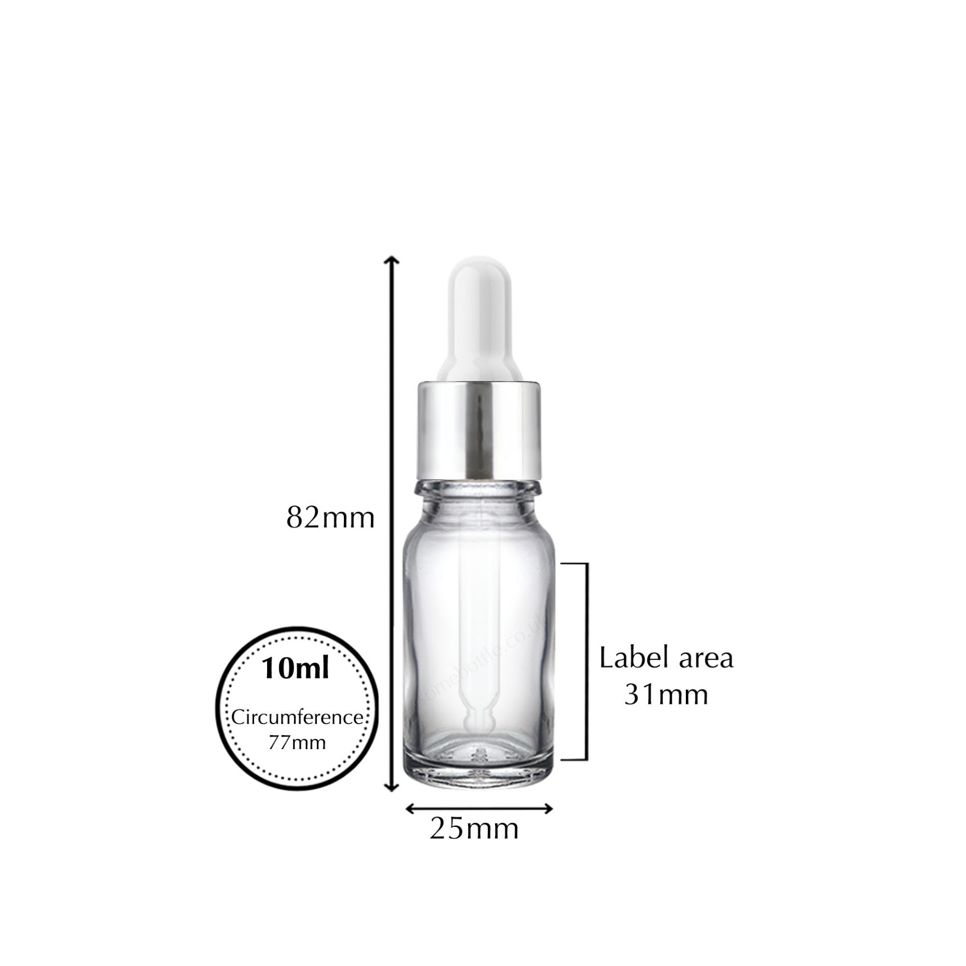 10ml Clear Glass Dropper Bottle + Aluminium Silver Pipette - Some Bottle