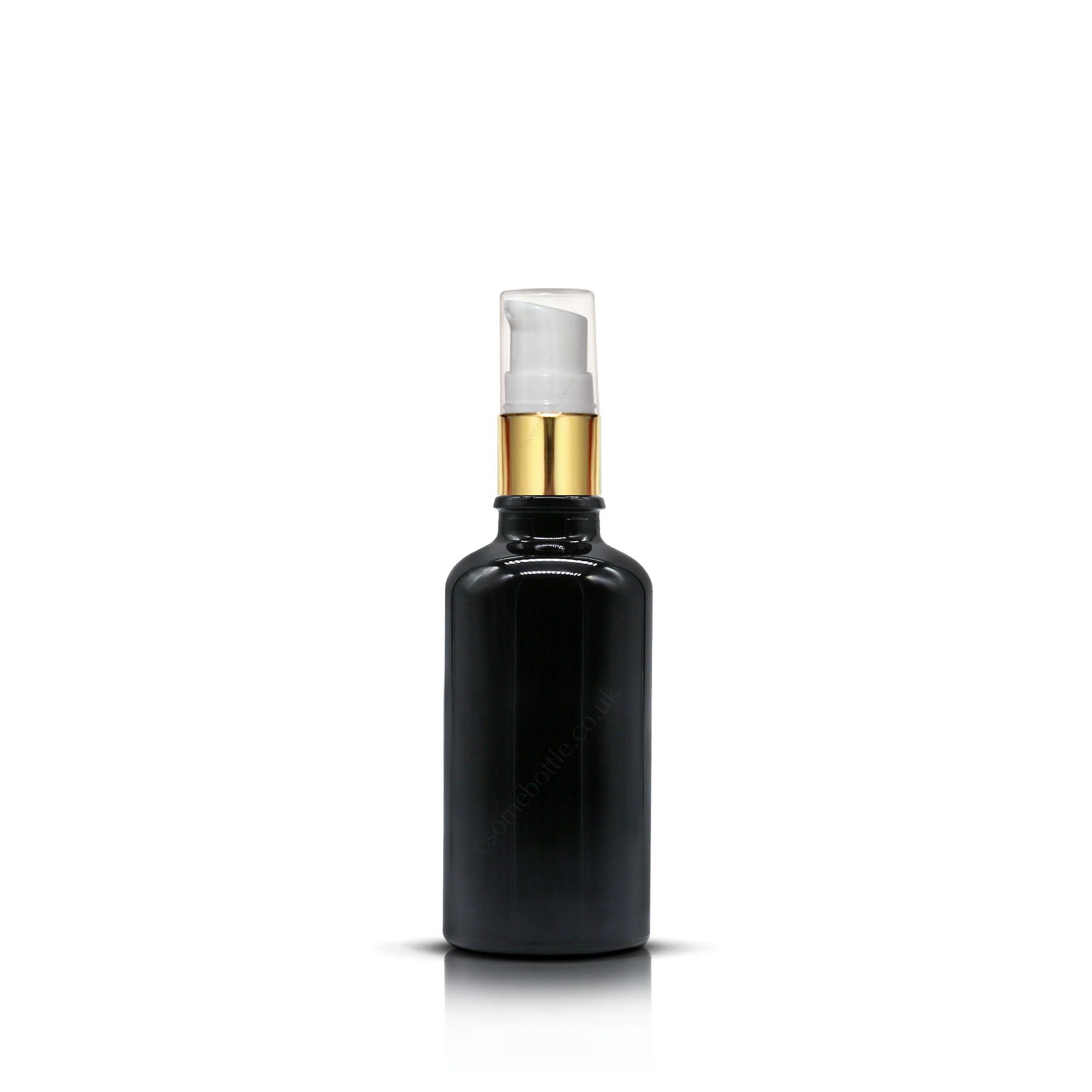 50ml Black Glass Serum Bottle With Gold Lotion Pump - Some Bottle