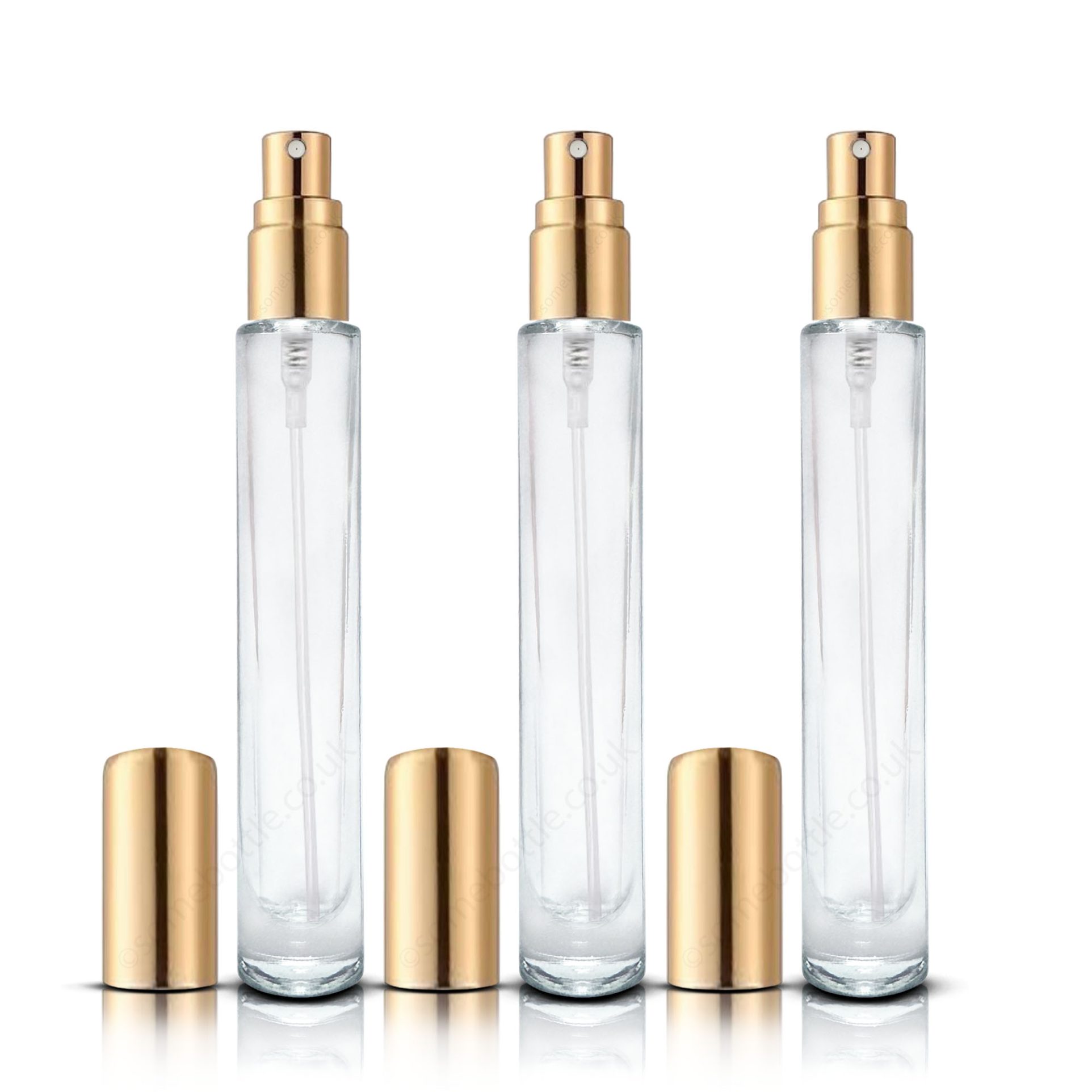 10ml Clear Glass Sample Size Perfume Bottle + Gold Mist Sprayer - Some ...