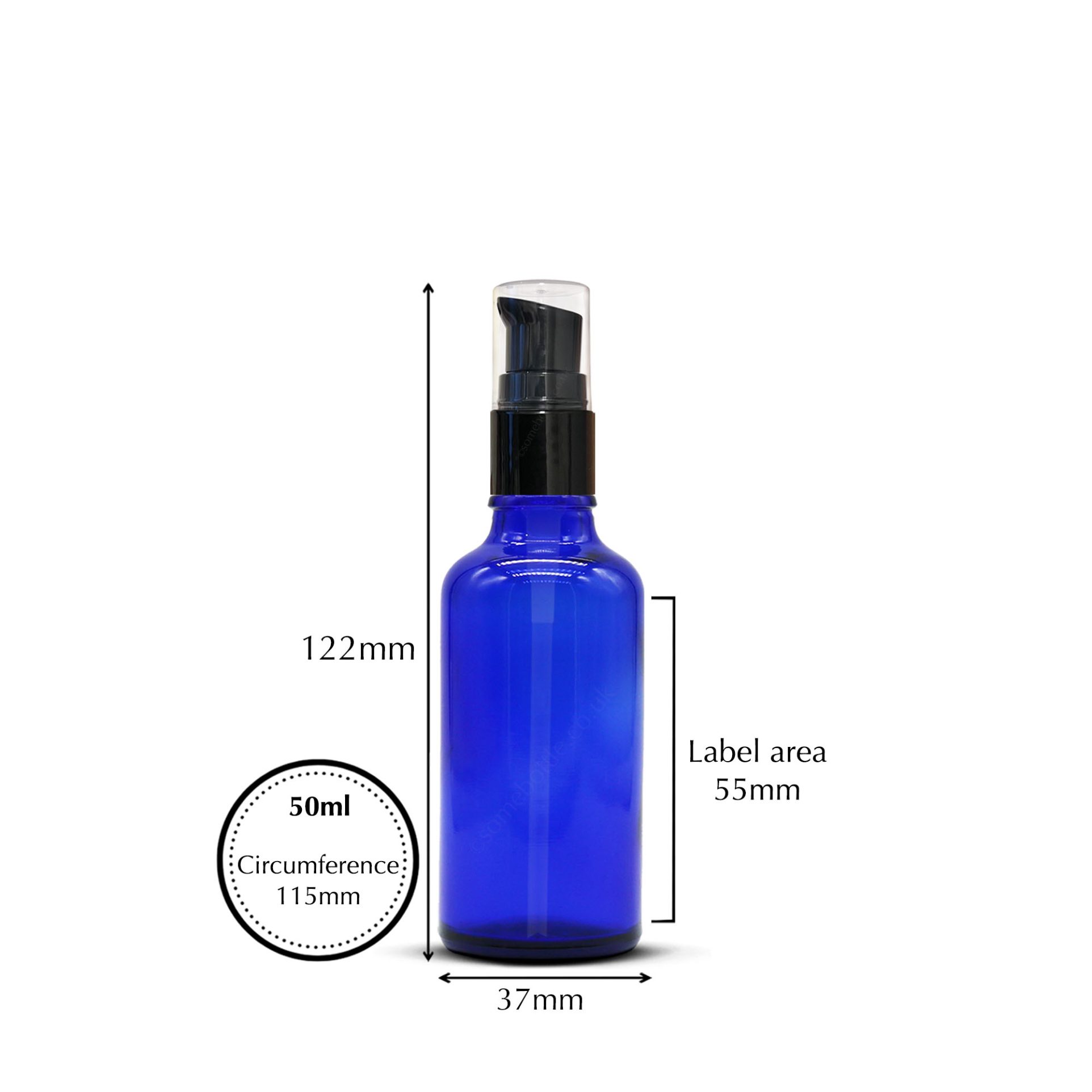 50ml Blue Glass Lotion Bottle With Black Treatment Pump - Some Bottle