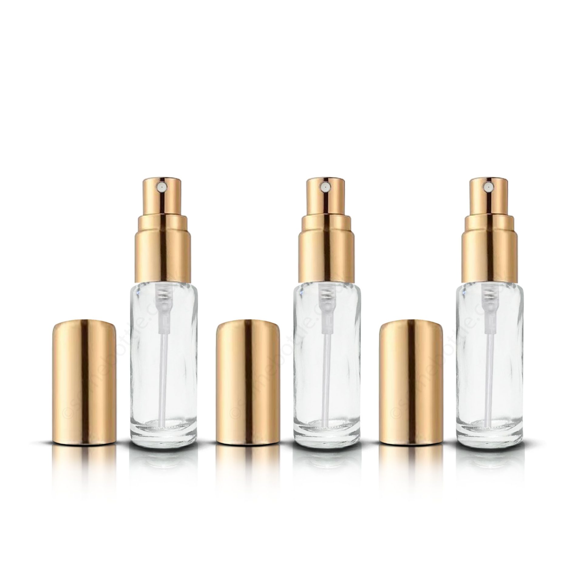 5ml Clear Glass Sample Size Perfume Bottle + Gold Mist Sprayer - Some ...