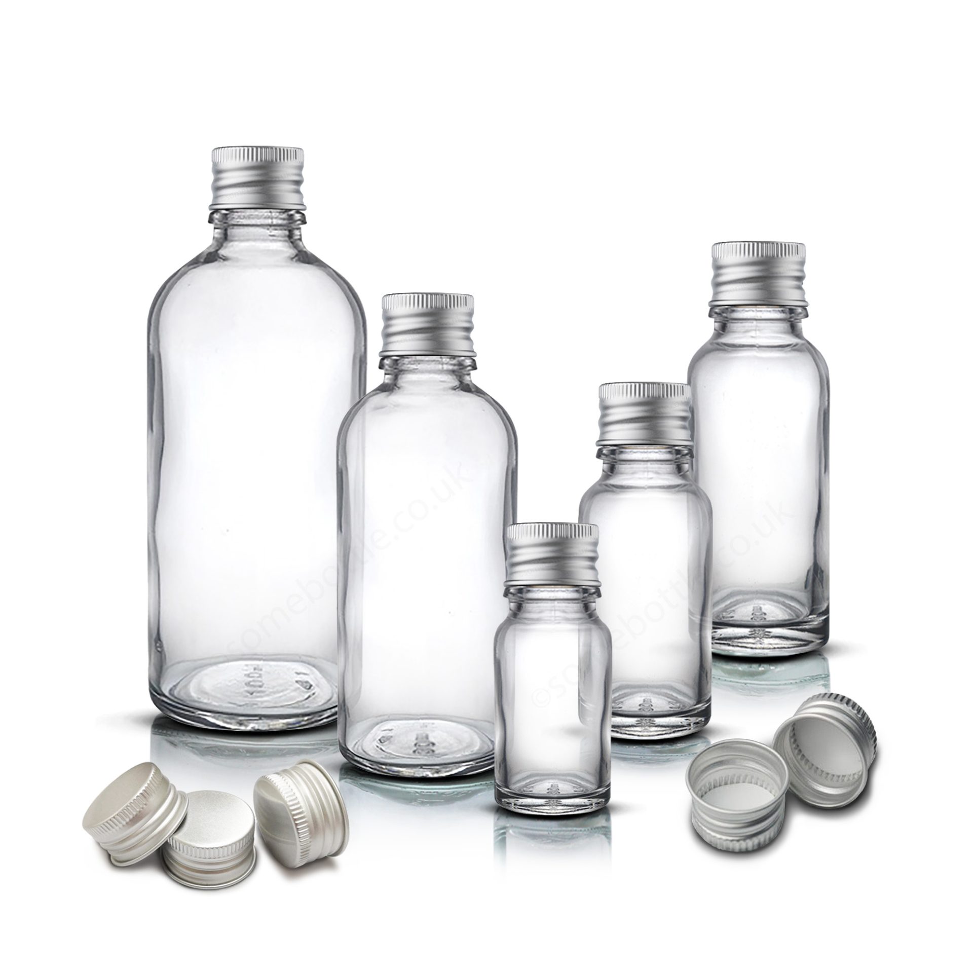 10ml - 100ml Clear Glass Bottle with Aluminium Cap 18mm Neck - Some Bottle