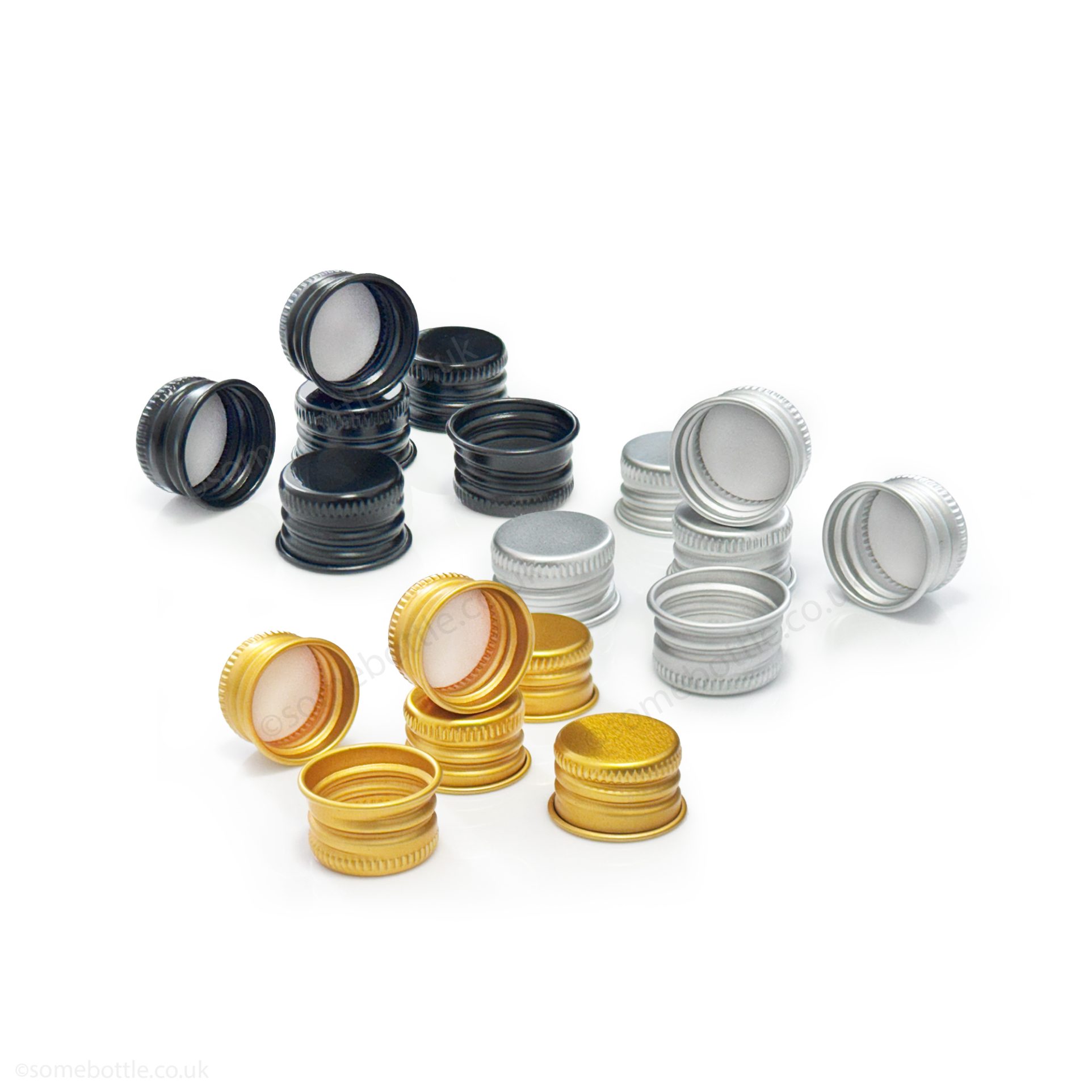 Gold Black Silver Aluminium Screw Cap 18mm Neck GL18 DIN18 - Some Bottle