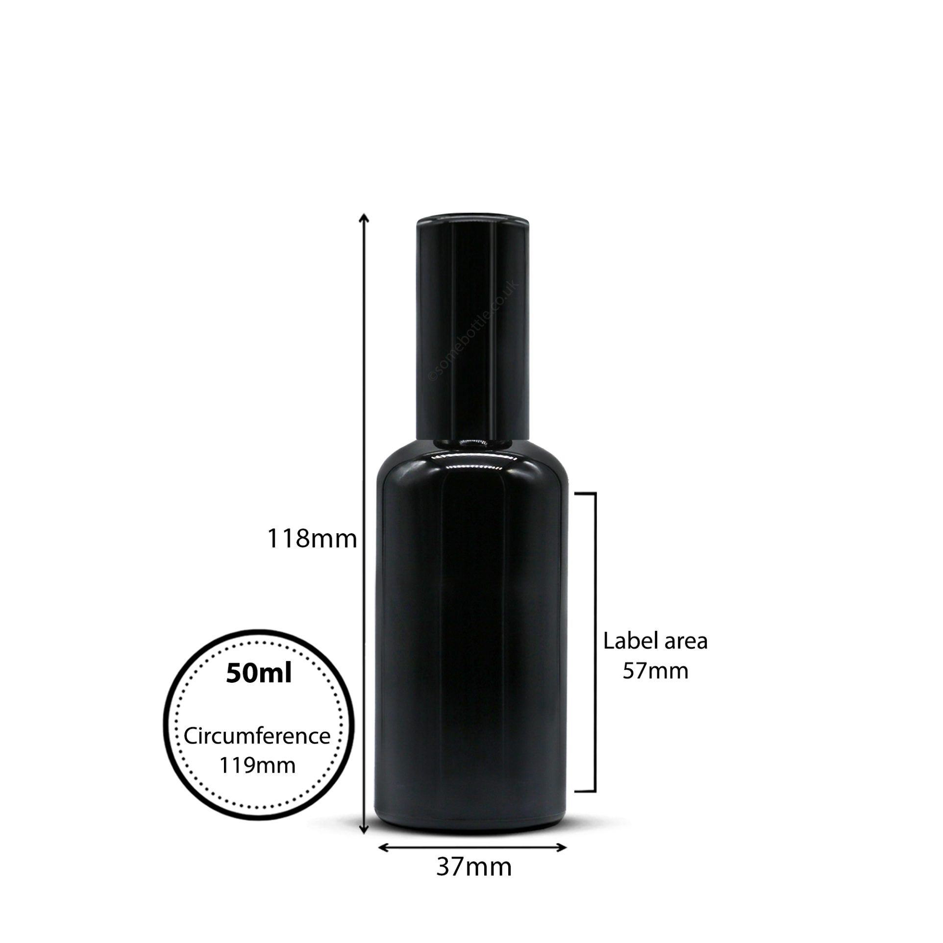 50ml Black Glass Bottle + Black Aluminium Mist Spray Atomiser & Cap ...