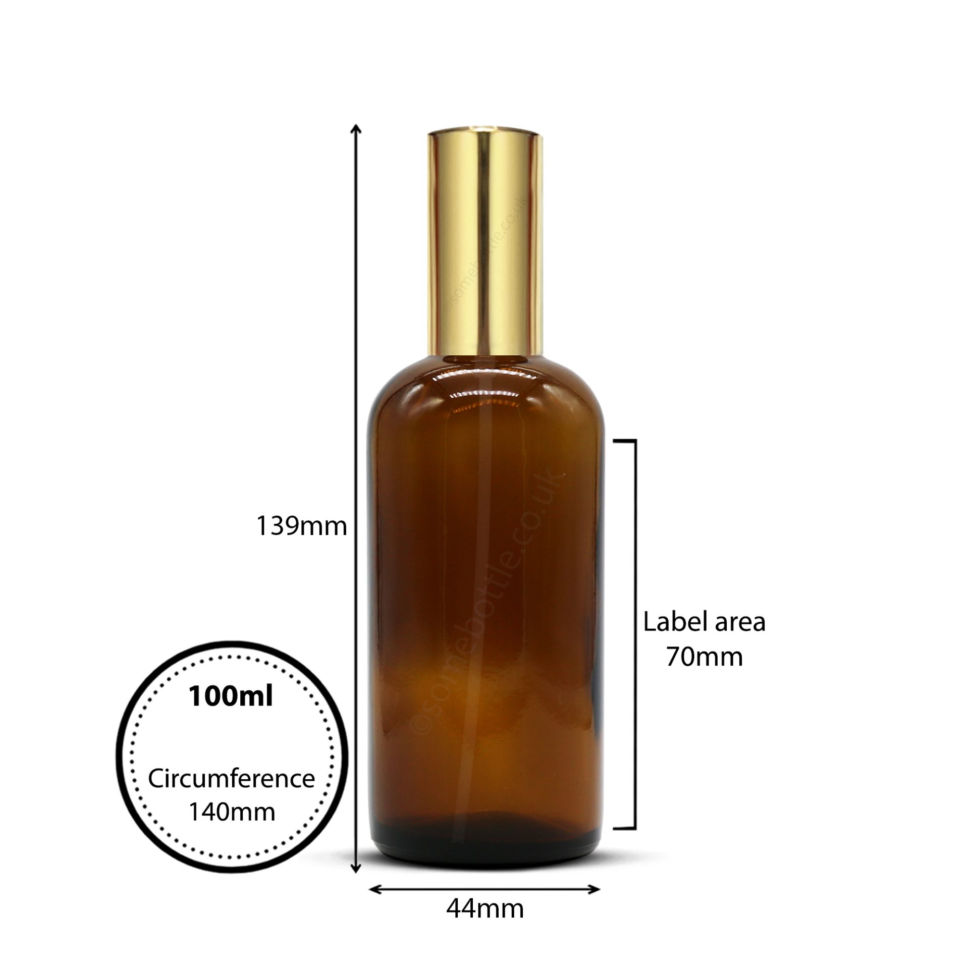 100ml Amber Glass Bottle + Gold Aluminium Mist Spray Atomiser & Cap ...