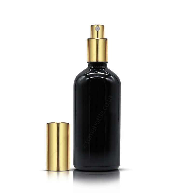 100ml Black Glass Bottle + Gold Fine Mist Sprayer Atomiser & Cap - Some ...