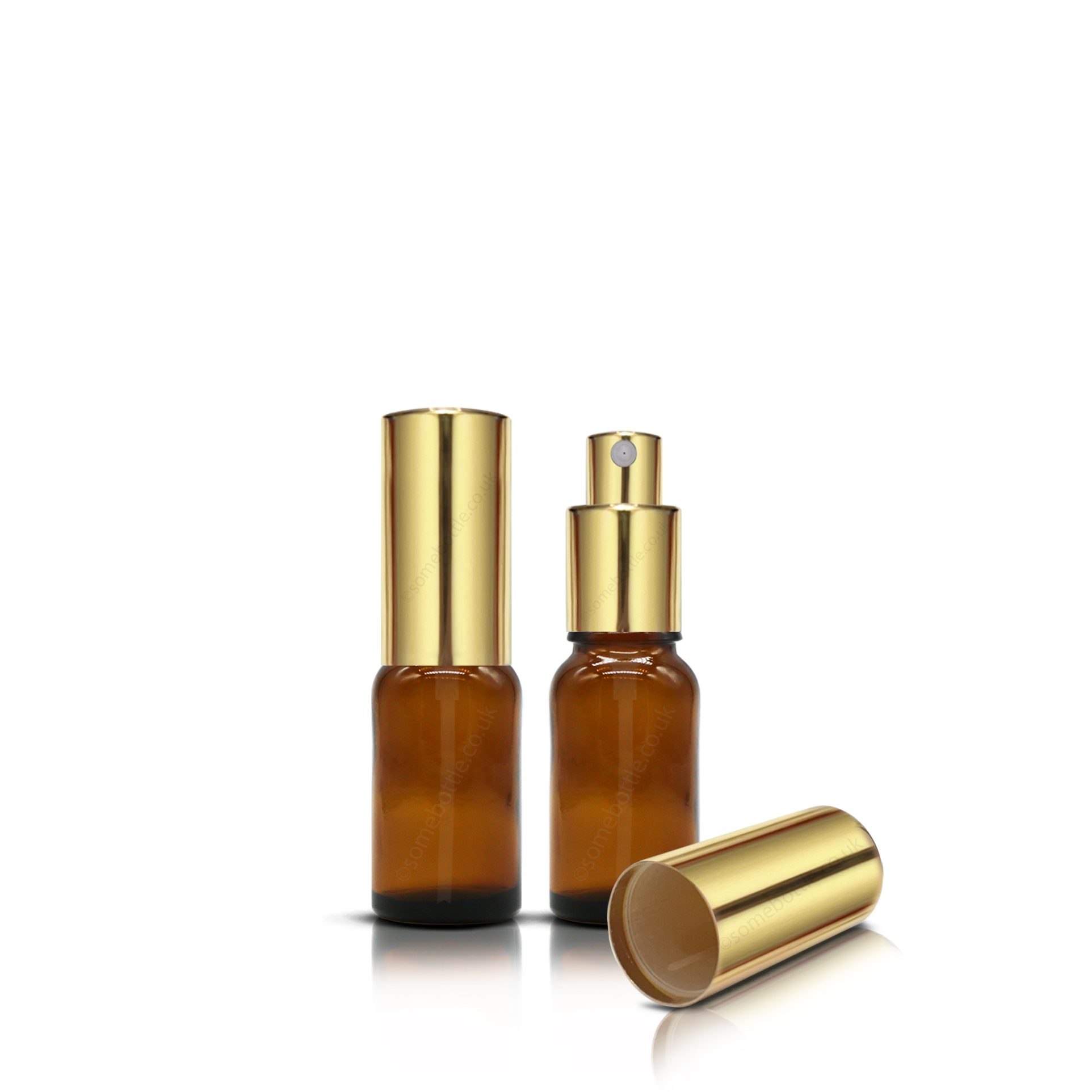 10ml Amber Glass Bottle + Gold Aluminium Fine Mist Sprayer & Cap - Some ...