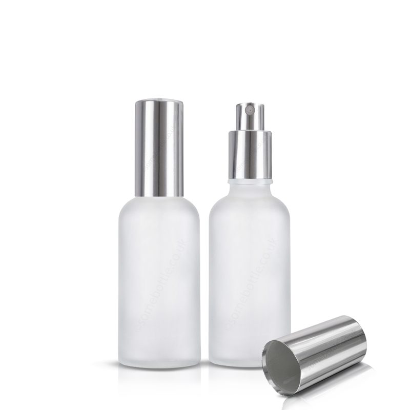 50ml Frosted Glass Spray Bottle + Silver Mist Sprayer 18mm Neck - Some ...