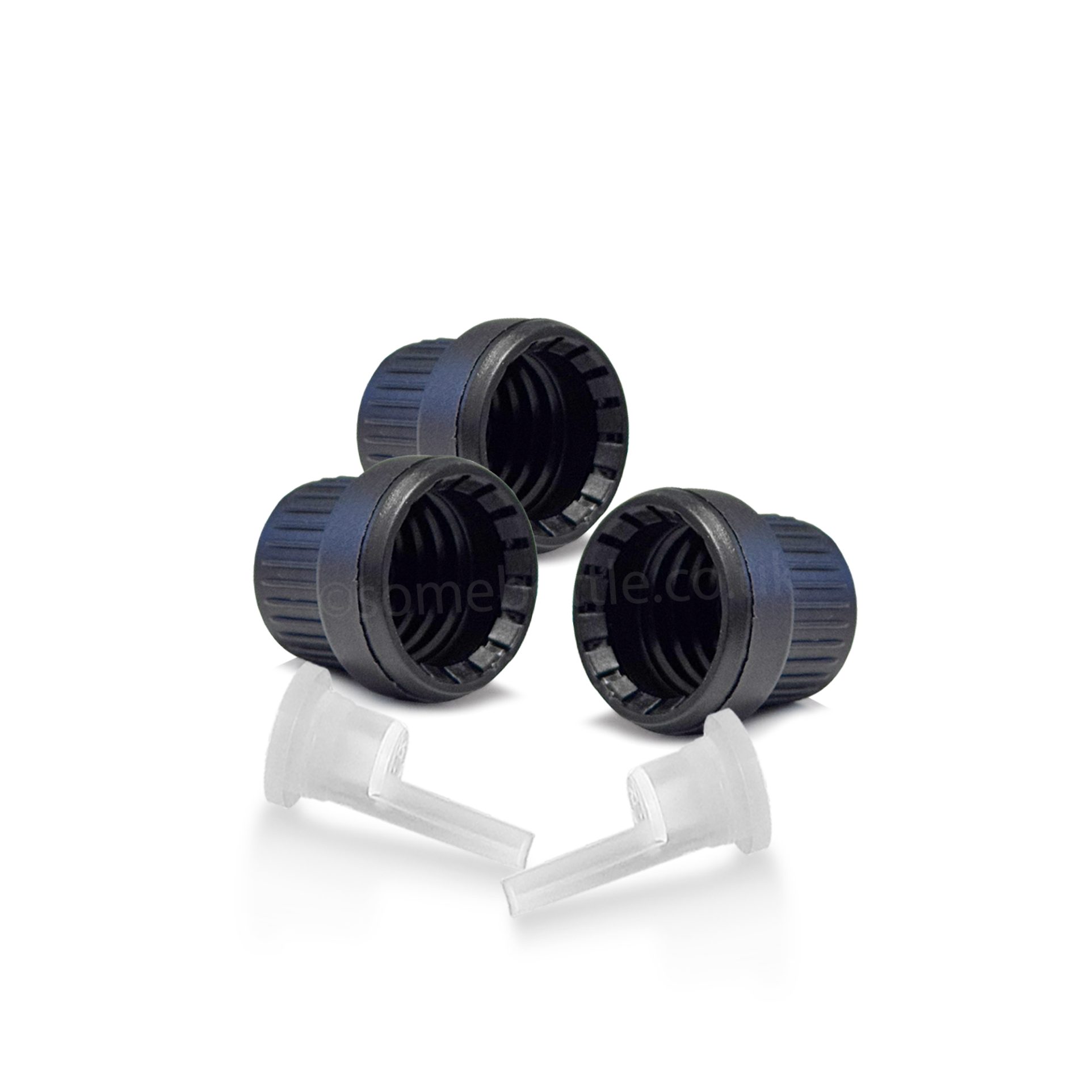Black Tamper Evident Cap with Dripper Insert 18mm Neck - Some Bottle